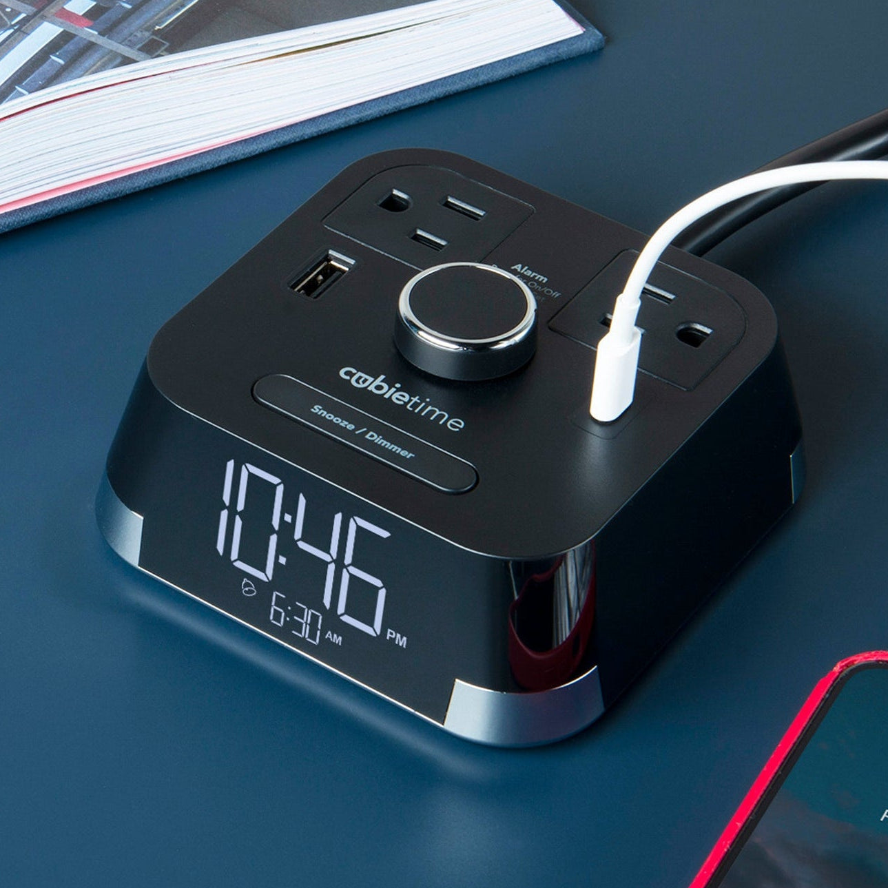CubieTime® - Hotel Alarm Clock with Dual USB Charging & 110V Outlets ...